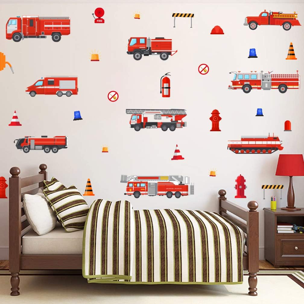 Amazon.com: TOARTi Fire Trucks Wall Decals,Transportation Wall Stickers ...