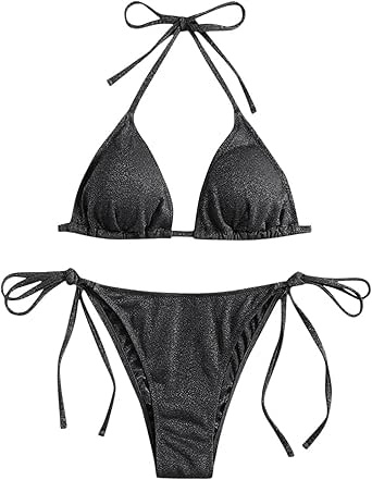 Amazon.com: Thong Bikini Swimsuit for Women Sexy Black String Bikinis Bathing Suit Triangle Top ...