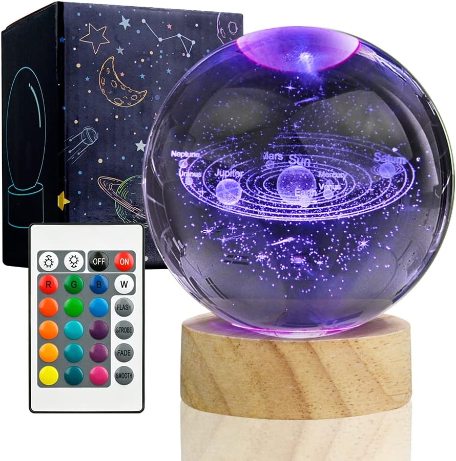 3D Solar System Crystal Ball Lamp,3.15 Inch K9 Crystal Ball Night Light ...