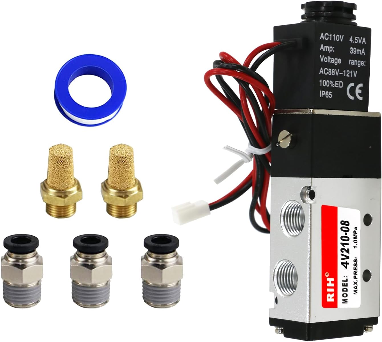 RIH Pneumatics Solenoid Valve 1/4"NPT AC110V Single Coil Pilot-Operated ...