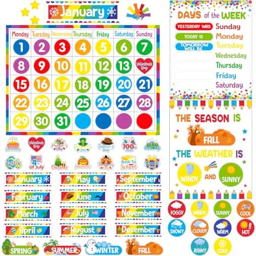 Amazon.com : Tenare Calendar Bulletin Board Set, Calendar Seasons ...