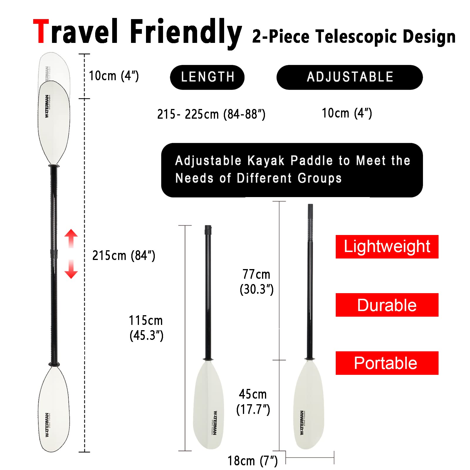 Kayak Accessories WONITAGO Premium Fiberglass Paddle With Reinforced ...