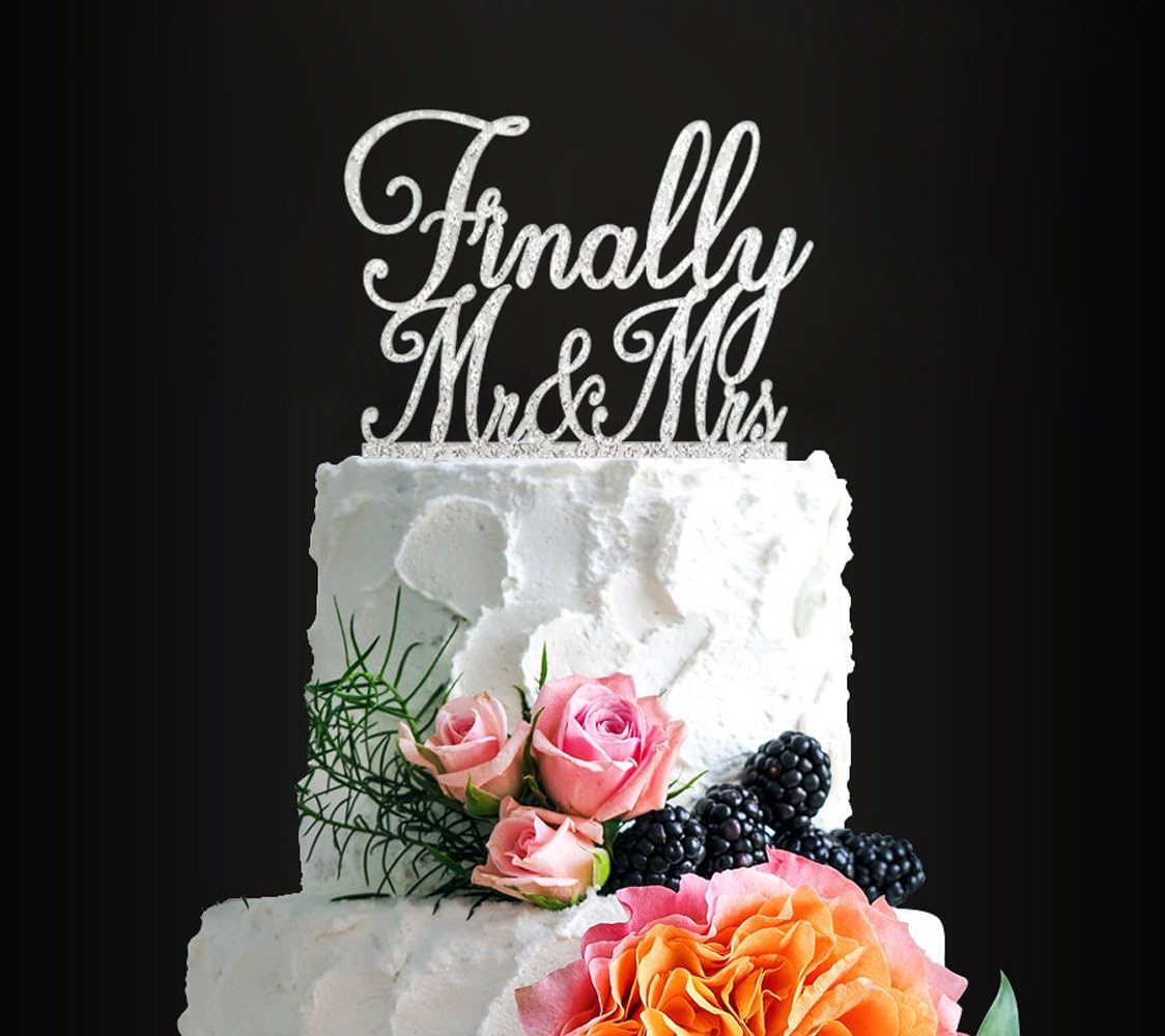 Amazon.com: YzYbuaego Glitter Silver Finally Mr&Mrs Wedding Cake Topper ...