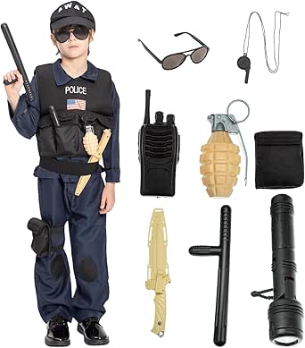 Amazon.com: Kids SWAT Police Officer Costume with Toys Accessories Boys ...