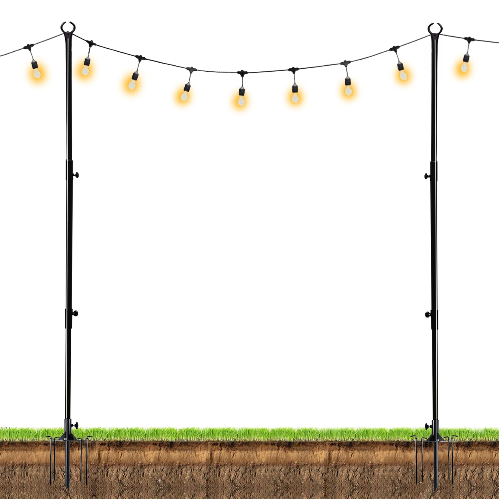 NIOSTA 2 Pack Heavy Duty Lights Poles for Outdoor String Lights, 9FT ...