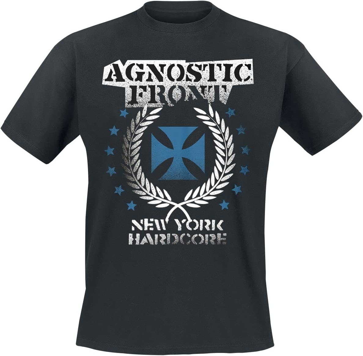 Amazon.com: Agnostic Front T Shirt Blue Cross Band Logo Official Mens ...