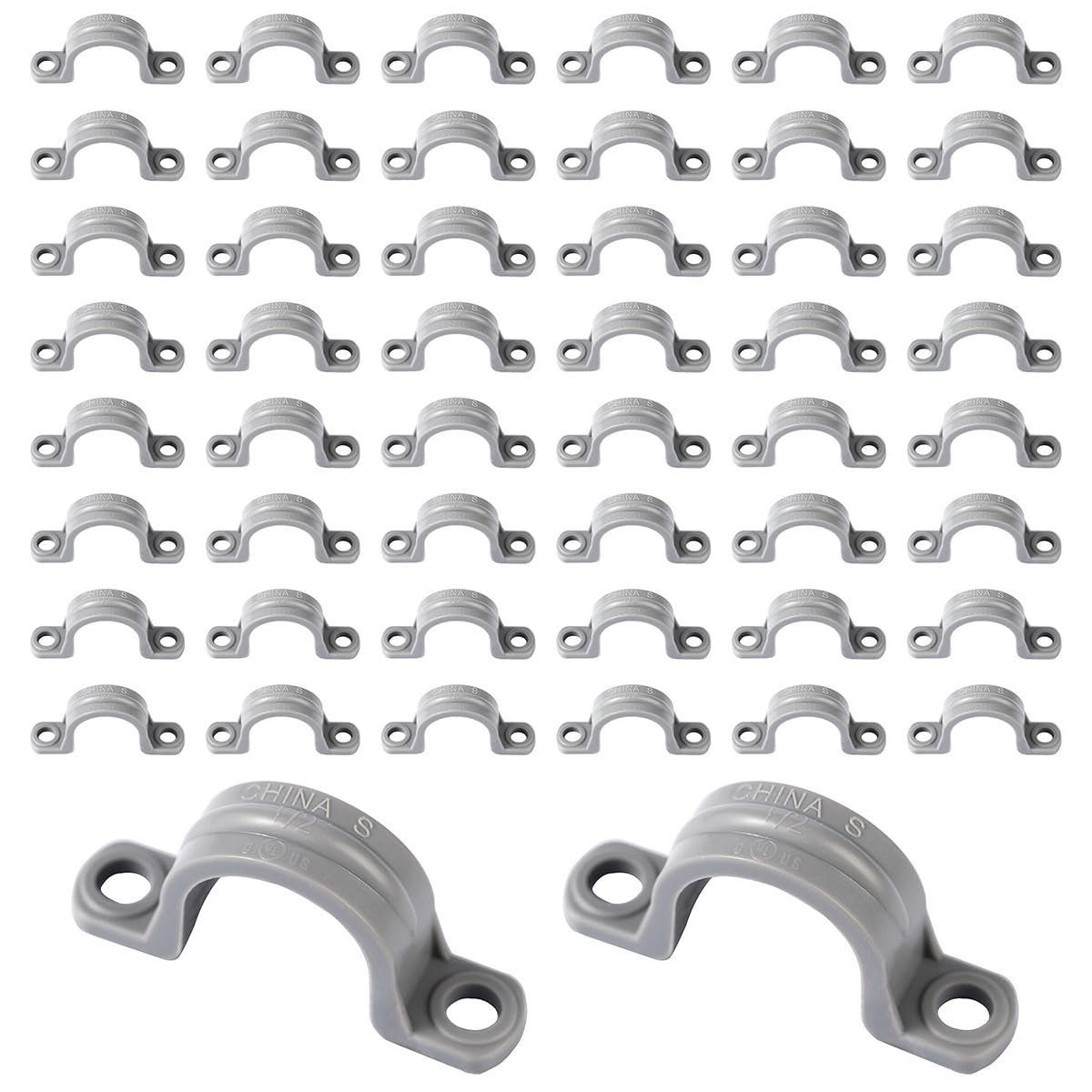 50Pcs 1/2 Inch PVC Pipe Straps, 2 Holes Plastic Conduit Strap Pipe ...