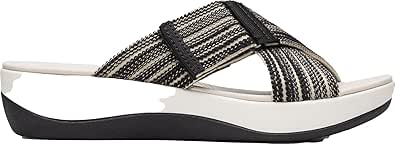 Amazon.com | Clarks Women's Arla Wave Slide Sandals, Black Combi, 10.5 ...