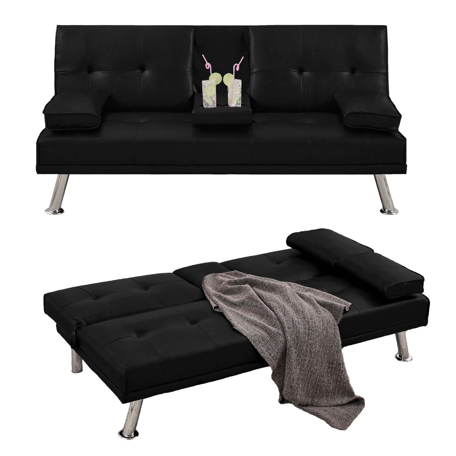 Amazon.com: OUUI Futon Sofa Bed Modern Faux Leather Couch, Convertible ...