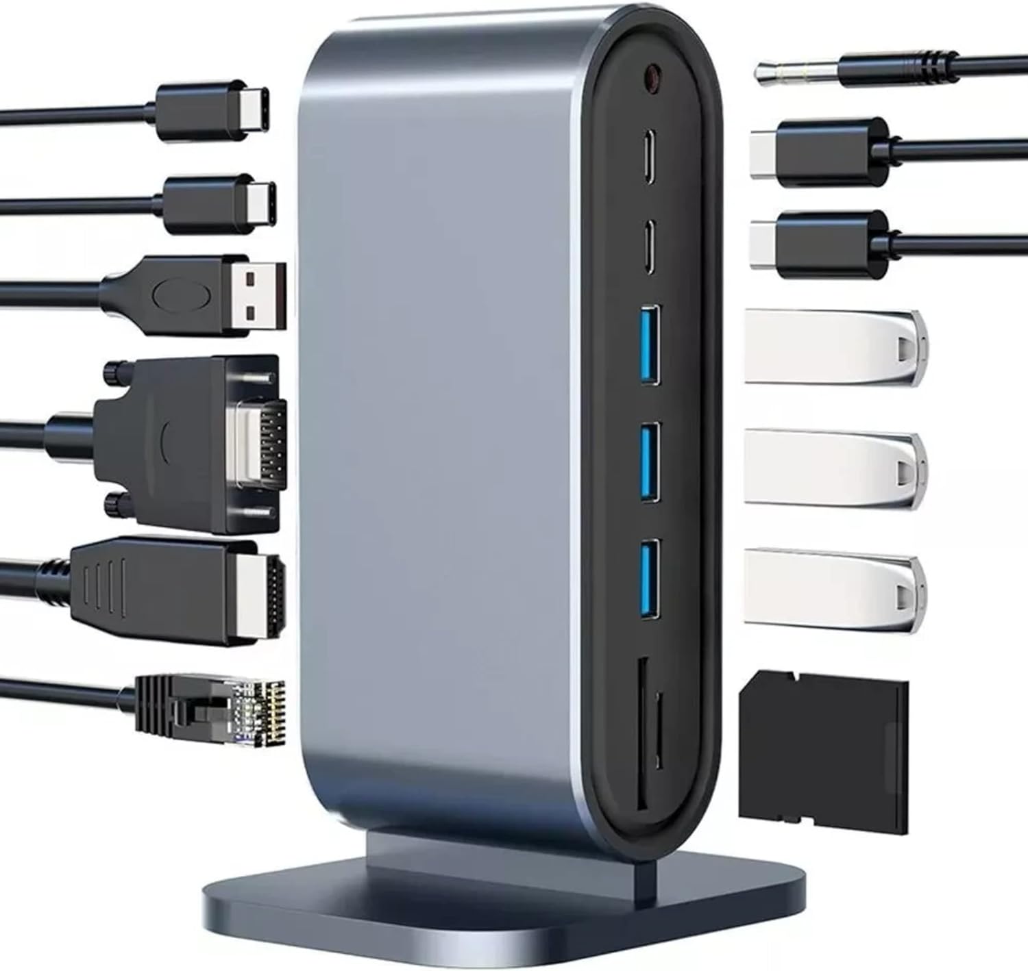 MR. GADGETS HUB 12 en 1 USB-C, HDMI 4K 30Hz VGA SD RJ45 USB 3.0, Jack 3 ...