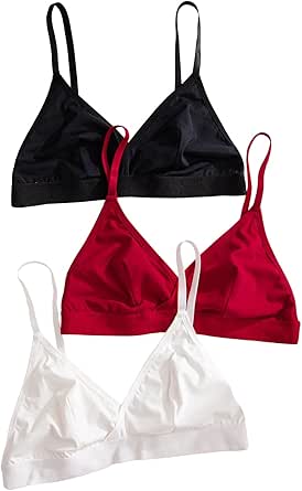 Amazon.com: OYOANGLE Women's 3 Piece Triangle Bralette Bras Set High Support Wireless Bra V Neck ...