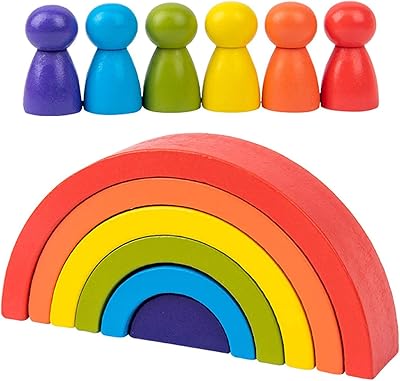 Amazon.com: Montessori Wooden Rainbow Toy Colored Arch Bridge Blocks ...