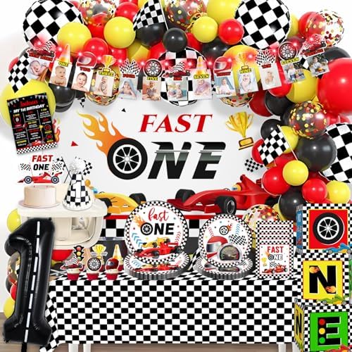 Amazon.com: KOTLMIGHT Fast One Birthday Decorations for Boys, 1st Race ...