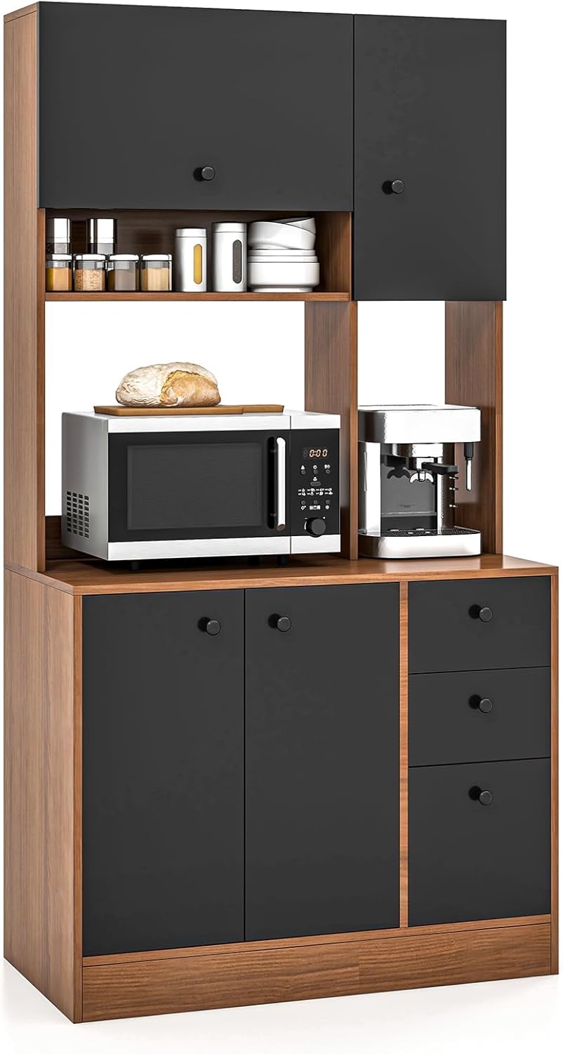 Amazon.com - Giantex Kitchen Pantry, Buffet Hutch with 3 Storage ...
