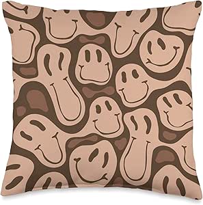 Amazon.com: trippy liquid swirl dripping art aesthetic biege smile face Throw Pillow : Home ...