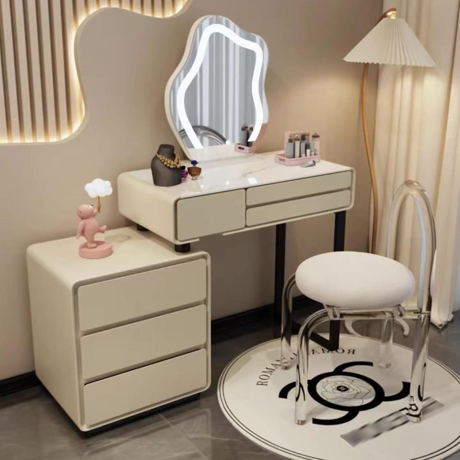Amazon.com: Makeup Vanity Set With Lighted Mirror, Modern With 3 ...