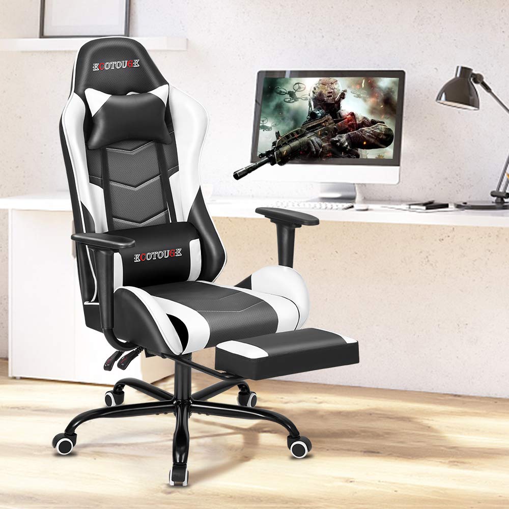 ECOTOUGE PC Massage Gaming Chair with Footrest Ergonomic Office Desk ...
