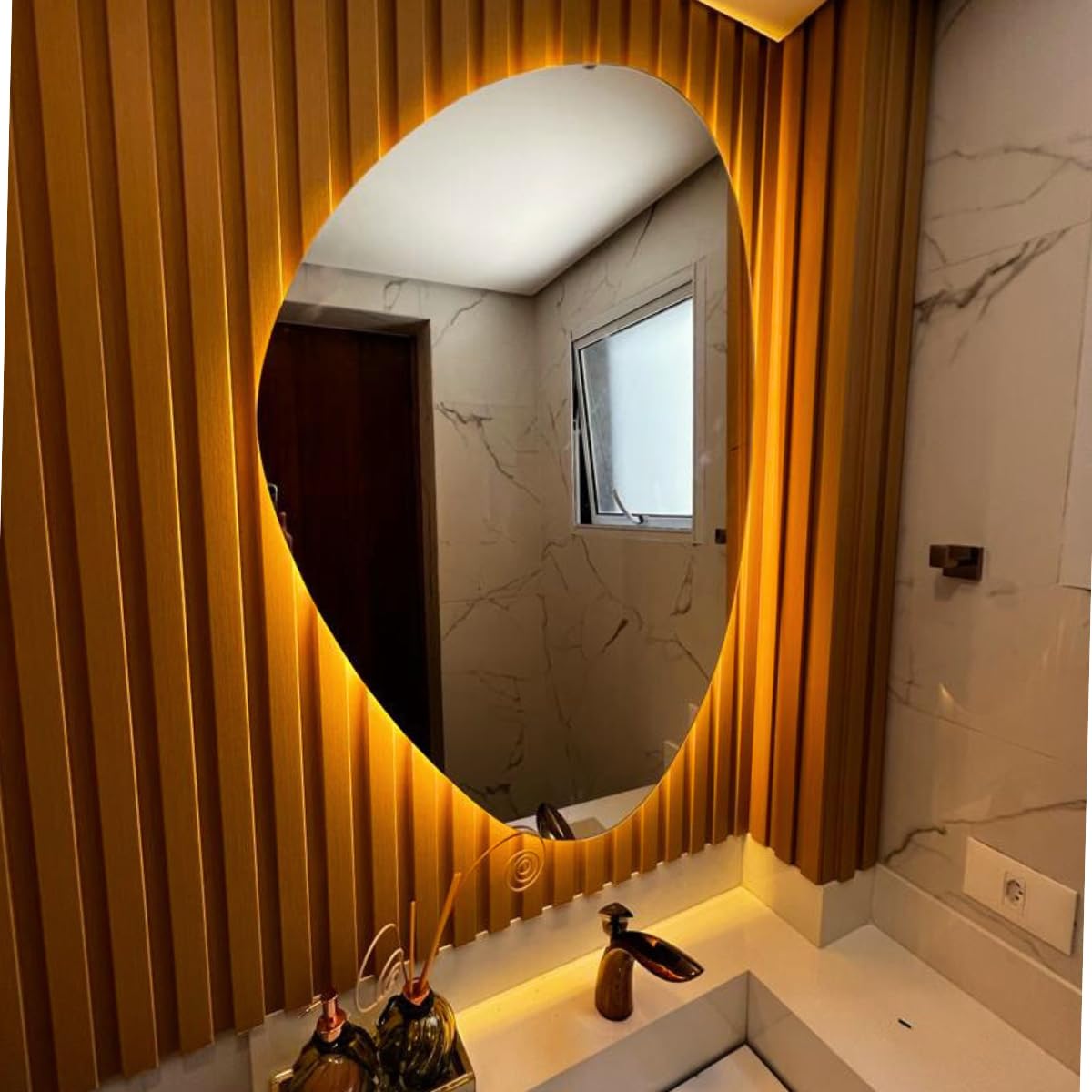 Espelho Orgânico Decorativo Grande Com Led 95x67cm Lapidado com ...