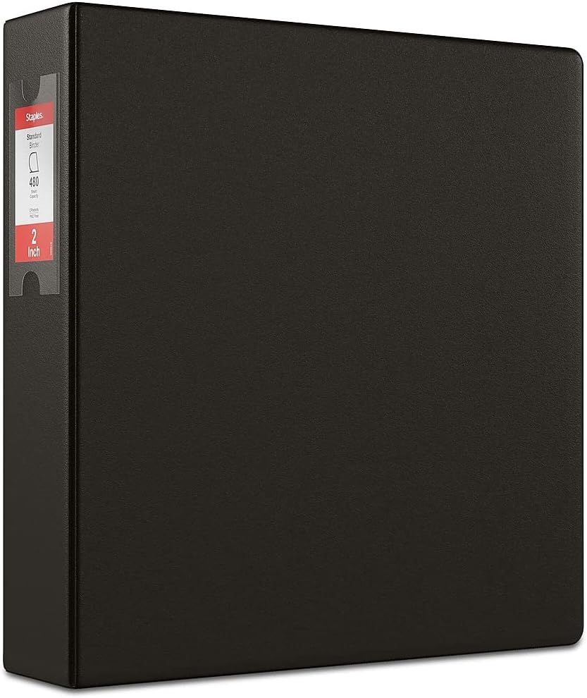 Amazon.com : Staples 82624 Standard 2-Inch 3-Ring Non-View Binder Black ...