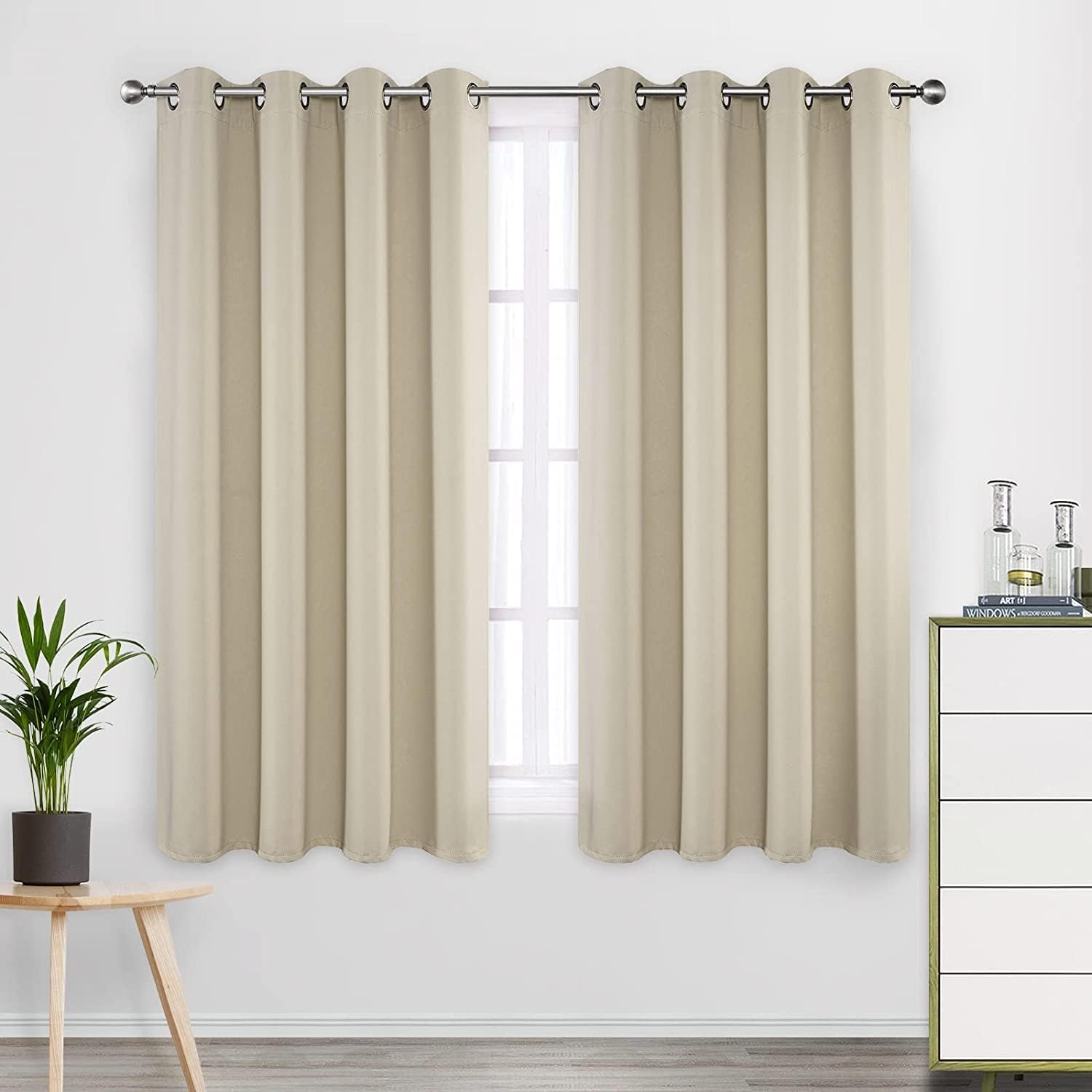 Amazon.com: CUCRAF Beige Blackout Curtains 54 inch Length 2 Panels Set ...