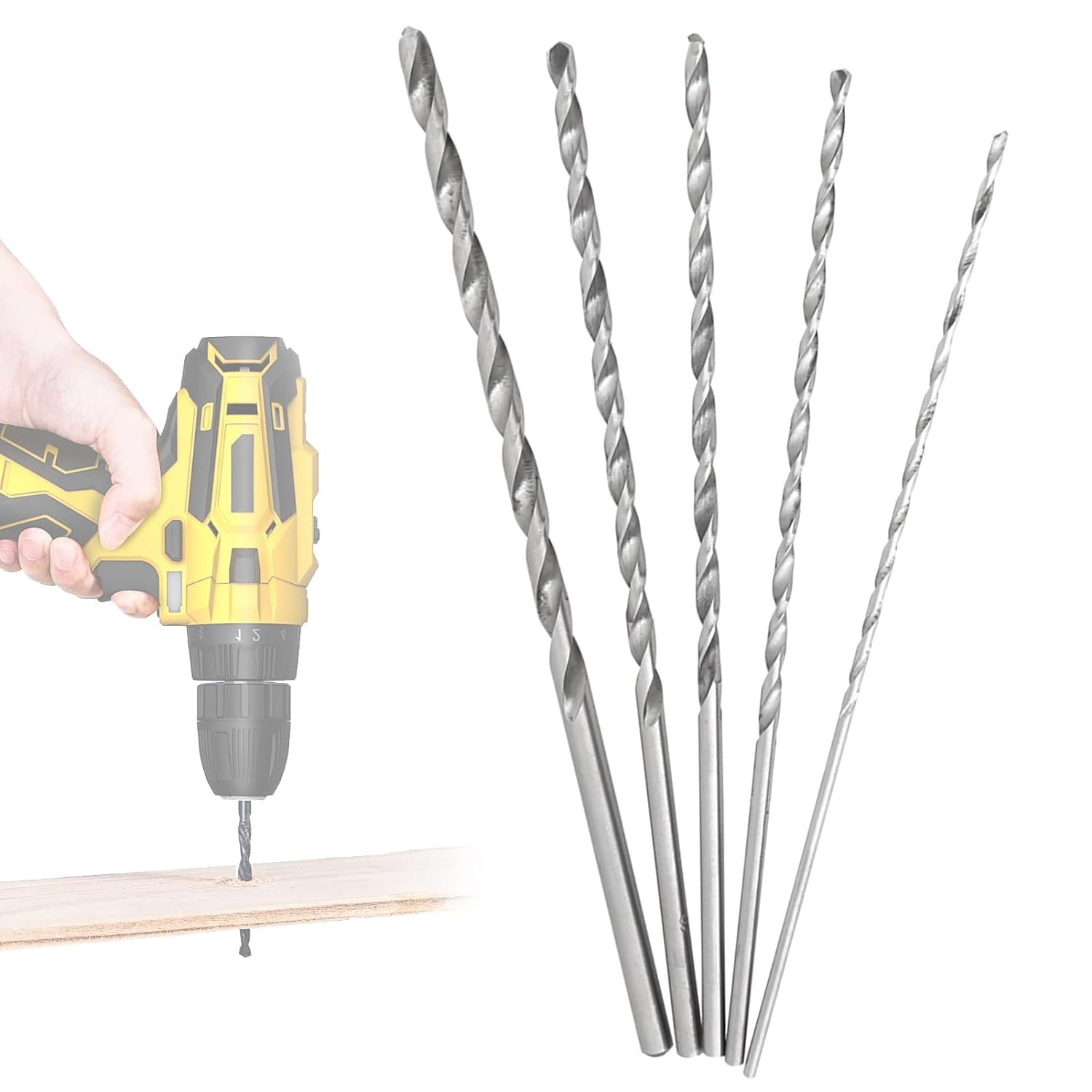 150mm Extra Long Wood Drill Bit Set - High Speed Steel (HSS) Drill Bits ...