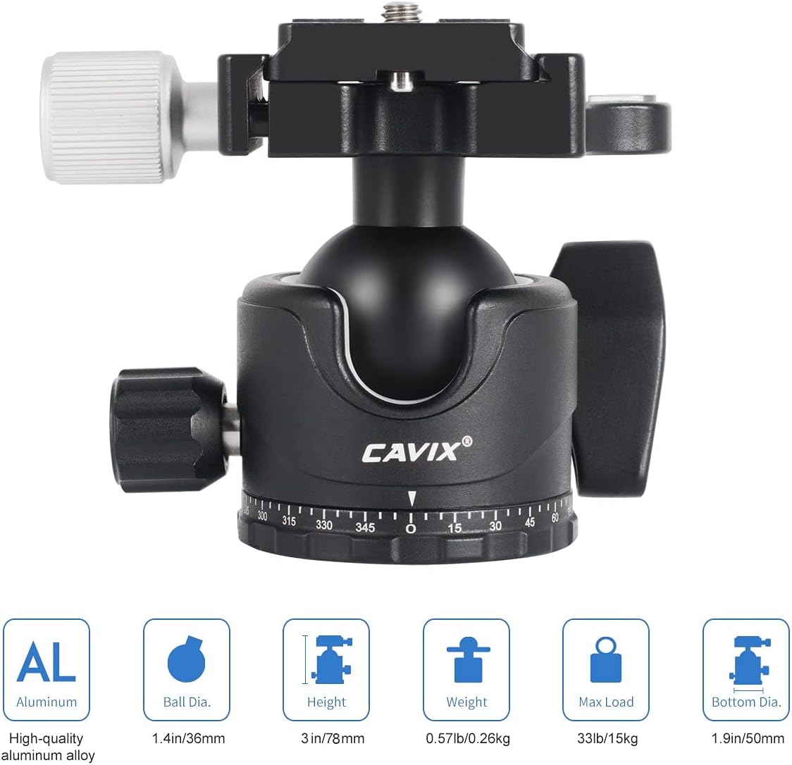 Buy CAVIX Ball Head Low Profile Camera Panoramic Tripod Head Metal 36 ...