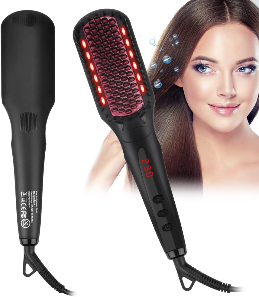 Hair Straightener Brush, Ionic & Infrared Tech Hair Brush Straightener ...