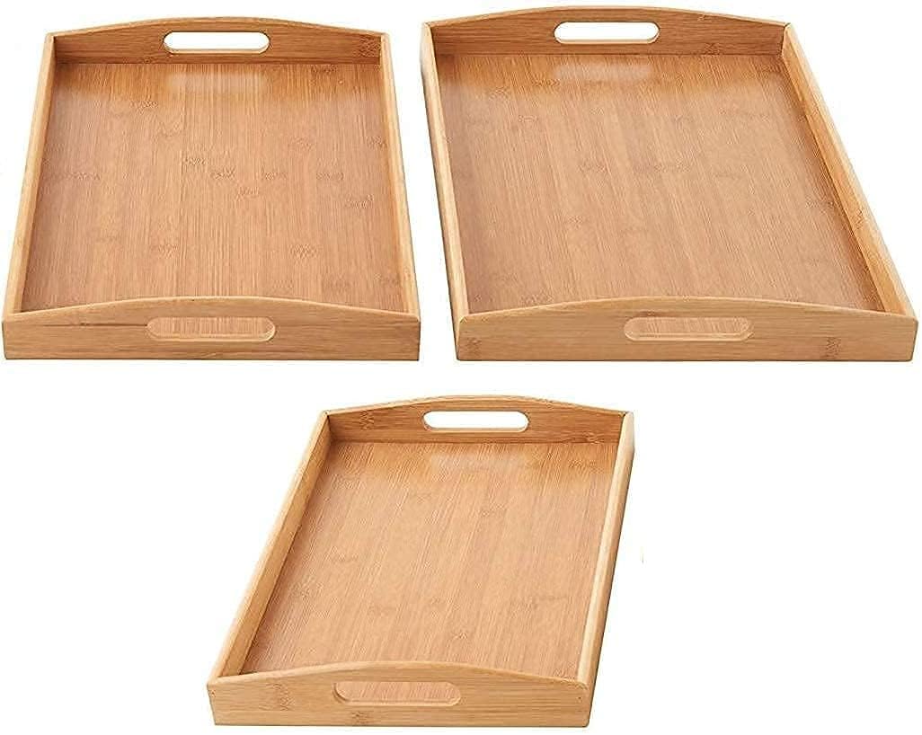 PURATEN Wooden Serving Tray with 2 Handles - Wood Ware Tray Tea ...