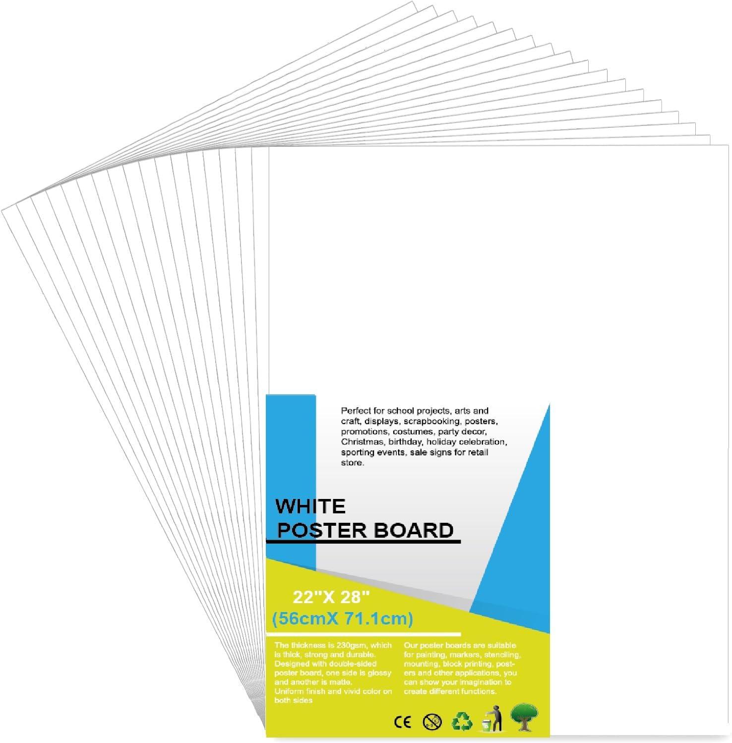Amazon.com: 50Pcs 22" x 28" Poster Board White Poster Paper Bulk ...