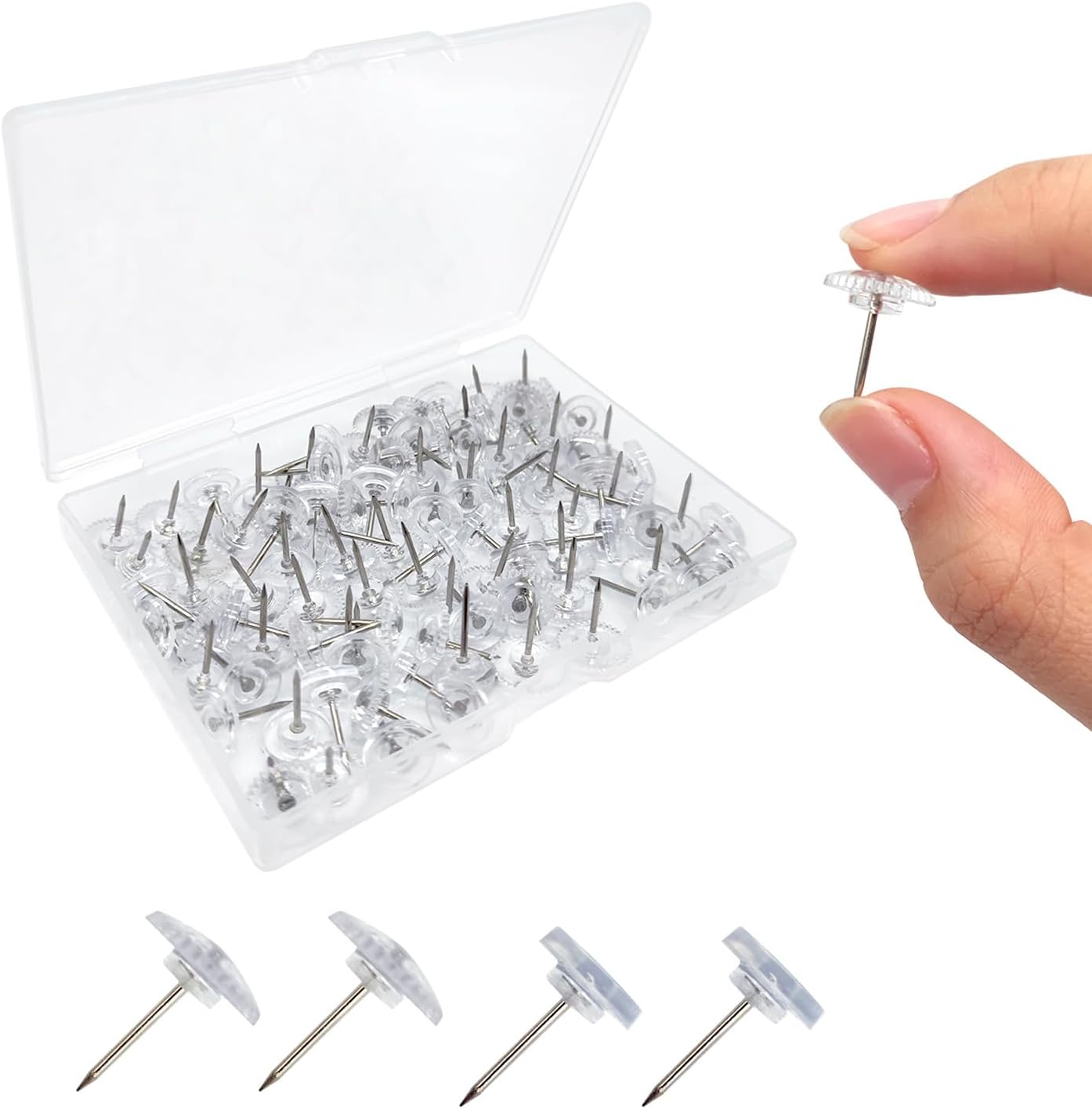 Amazon.com: BlingKingdom 100pcs Push Pins Tacks Clear Plastic Head ...