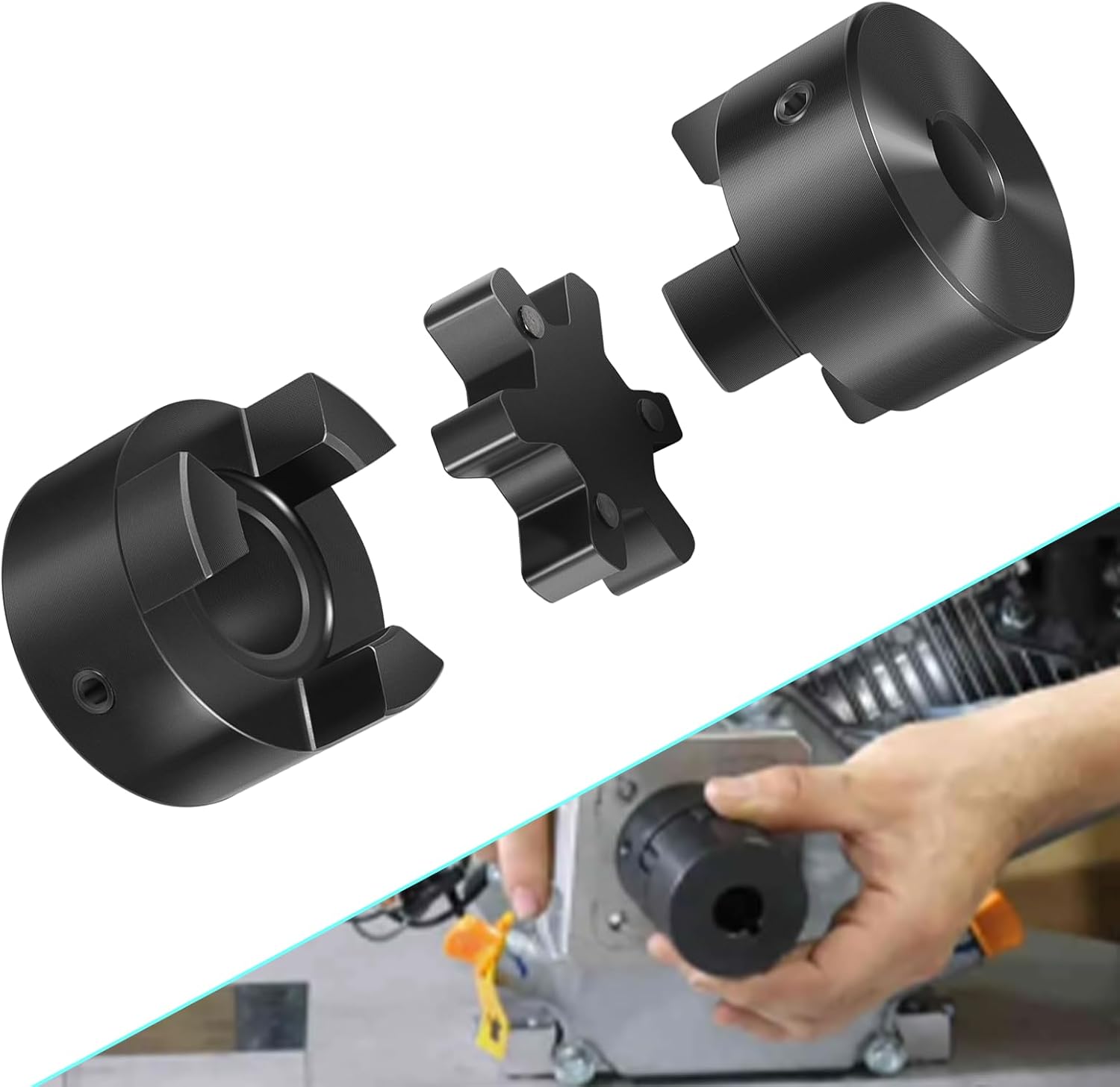 1/2" to 3/4" L075 Flexible 3-Piece L-Jaw Coupling Set & Buna-N NBR ...