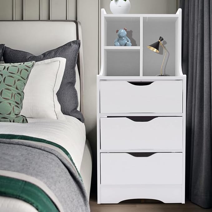 Amazon.com: Bedside Table with 3 Drawers Modern Storage Cabinet ...