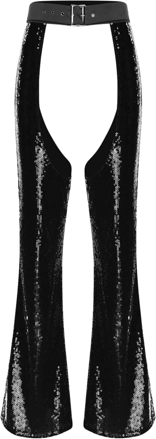 Amazon.com: Zaldita Womens Sequin Flared Chaps Pants Adjustable Waist ...