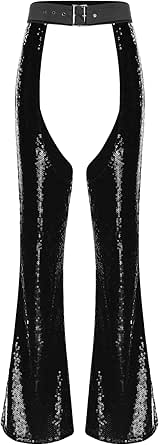 Amazon.com: Zaldita Womens Sequin Flared Chaps Pants Adjustable Waist ...