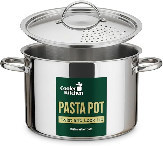 Amazon.com: Stainless Steel Pasta Pot with Strainer Lid — 5.5 Qt Large ...