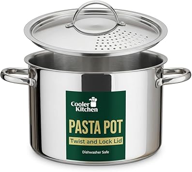 Amazon.com: Stainless Steel Pasta Pot with Strainer Lid — 5.5 Qt Large ...