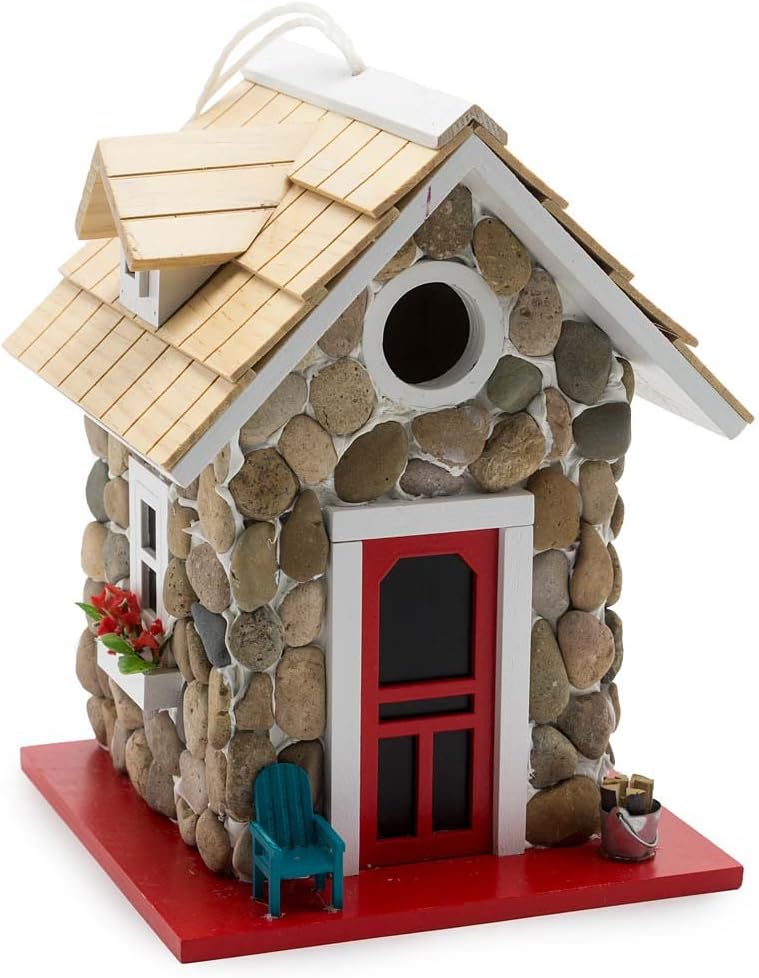 Amazon.com: Hanging Wooden Stone Cottage Songbird Birdhouse 7 sq. x 9.5 ...