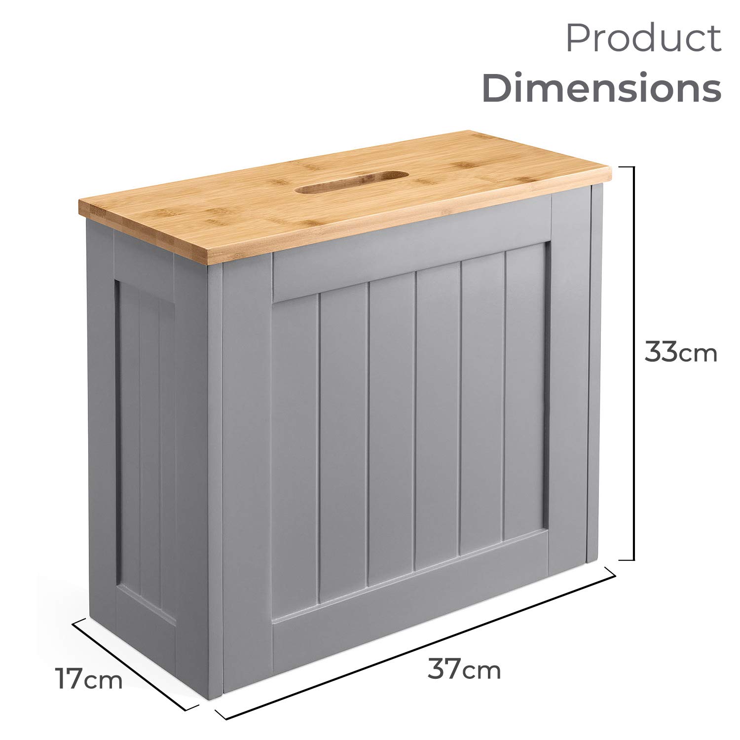 CHRISTOW Small Bathroom Storage Unit, Grey & Bamboo Toilet Roll Cabinet ...