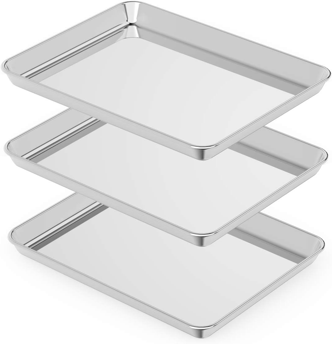 Amazon.com: Small Stainless Steel Baking Sheets Set 3,Mini Cookie ...