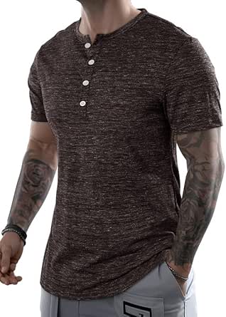 JMIERR Men's Muscle Slim Cotton T Shirt V-Neck Henley Shirt Gym Workout Athletic Tee Shirts ...