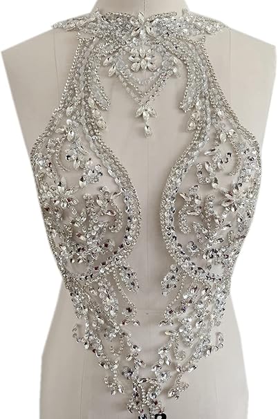 Amazon.com: Handmade Rhinestones lace Applique handsewing Beads Trim ...
