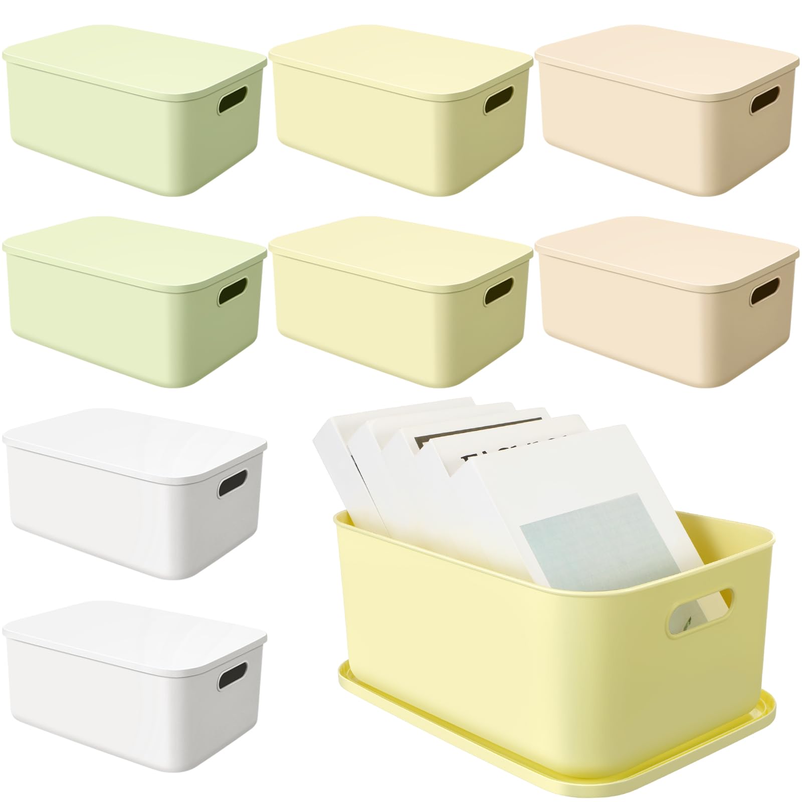 Amazon.com - Hoolerry 8 Pcs Colorful Storage Bins with Lids and Handle ...