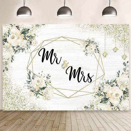 Amazon.com : AIBIIN 10x7ft Mr and Mrs Backdrop White Floral Wedding ...