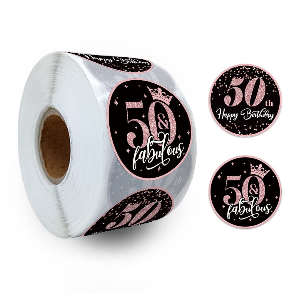 Amazon.com: REWIDPARTY Rose Gold 50th Birthday Sticker Rolls（500 PCS ...