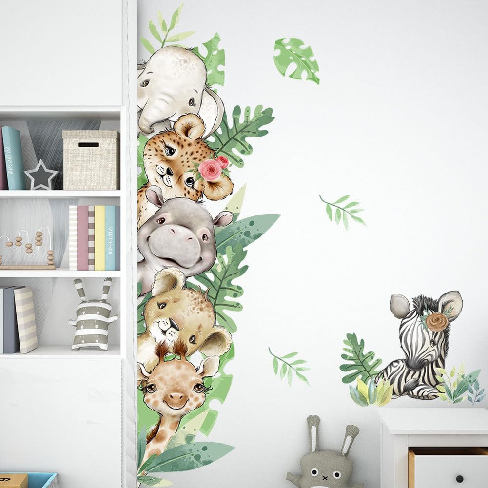 Amazon.com: Runtoo Safari Animals Wall Decals Palm Leaves Giraffe Lion ...