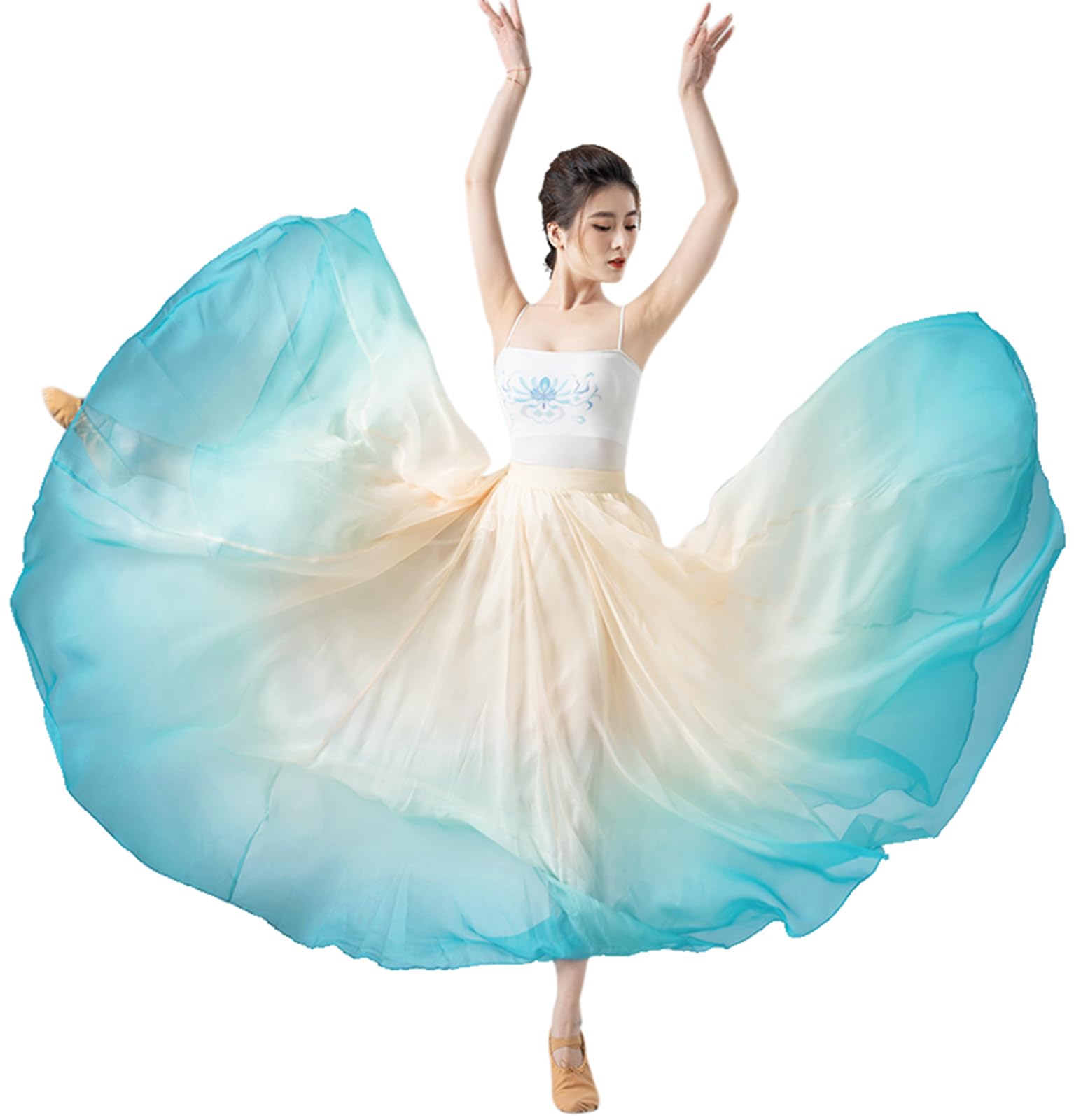 Snapklik.com : Lyrical Dance Skirt Gradient Color Sheer Long Flowy ...