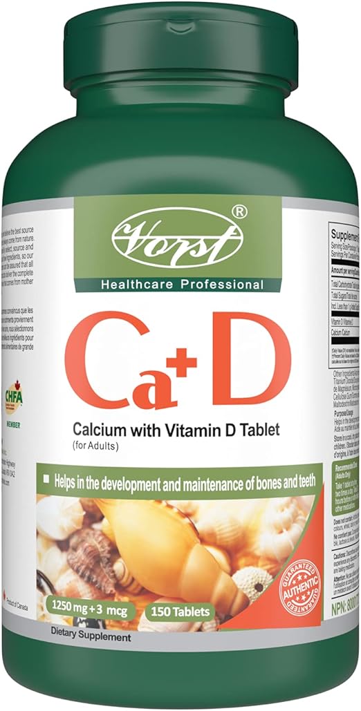 Calcium Carbonate 1250 mg + Vitamin D3 150 Tablets Supplement for Bone ...