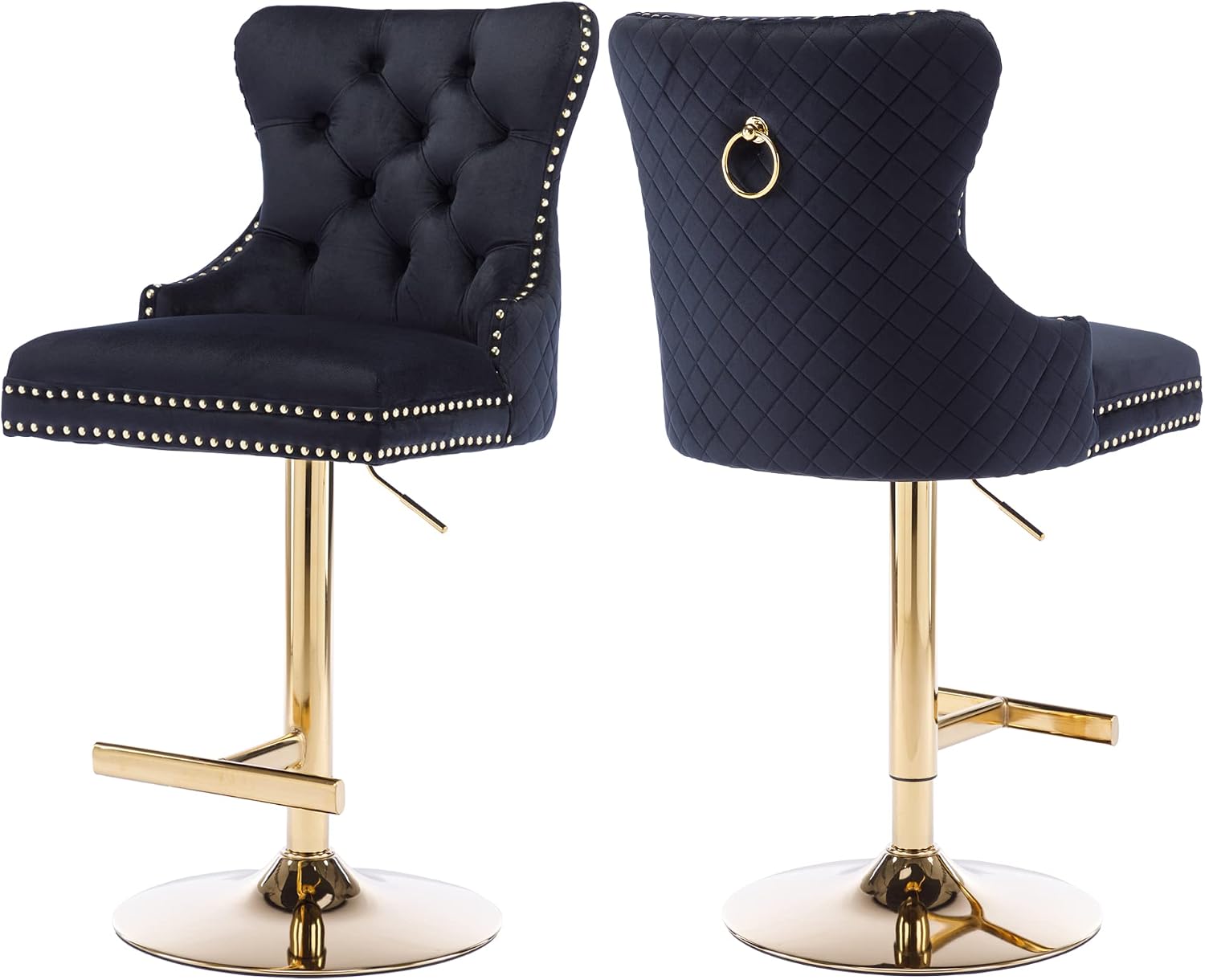 Amazon.com: GOOLON Bar Stools Set of 2, Velvet Tufted Barstools, Swivel ...