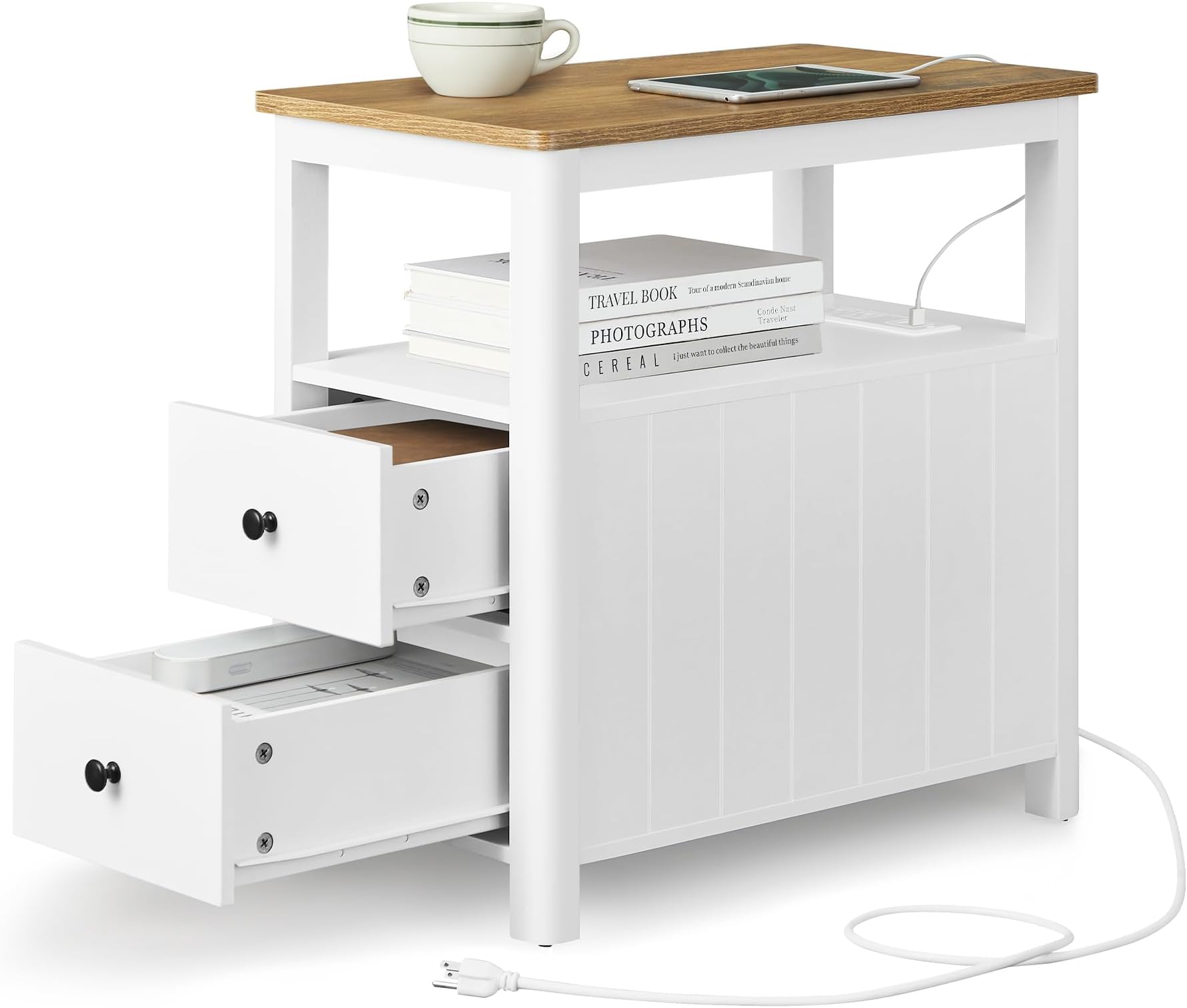 Amazon.com: Avger Narrow Side Table with Charging Station: White End ...