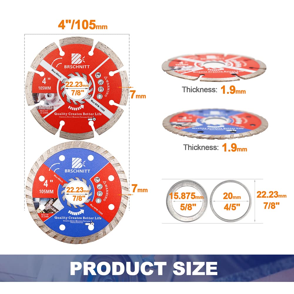 Snapklik.com : Diamond Blade Set,8pcs 4 Inch Arbor 7/8" - 5/8" For ...